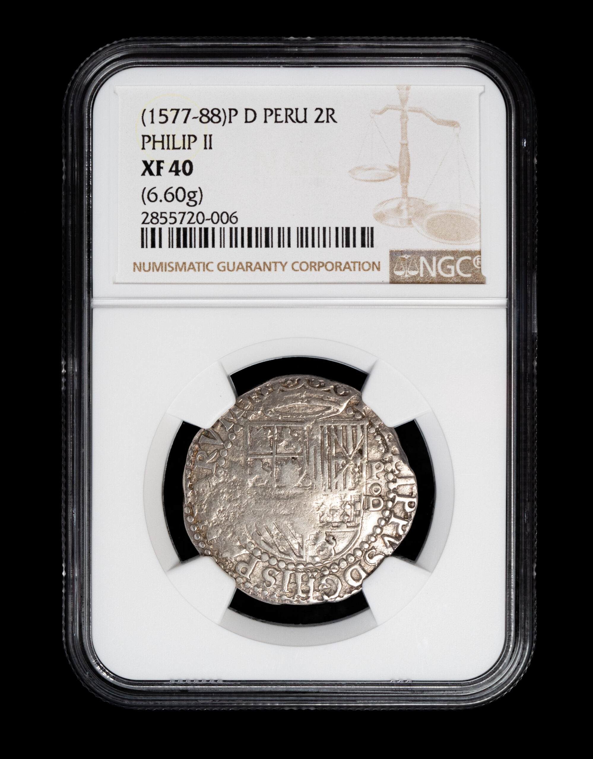 1577-1588 Lima Peru 2 Reales NGC XF-40 “Star of Lima” | Commodore Coins & Collectibles, Ltd.