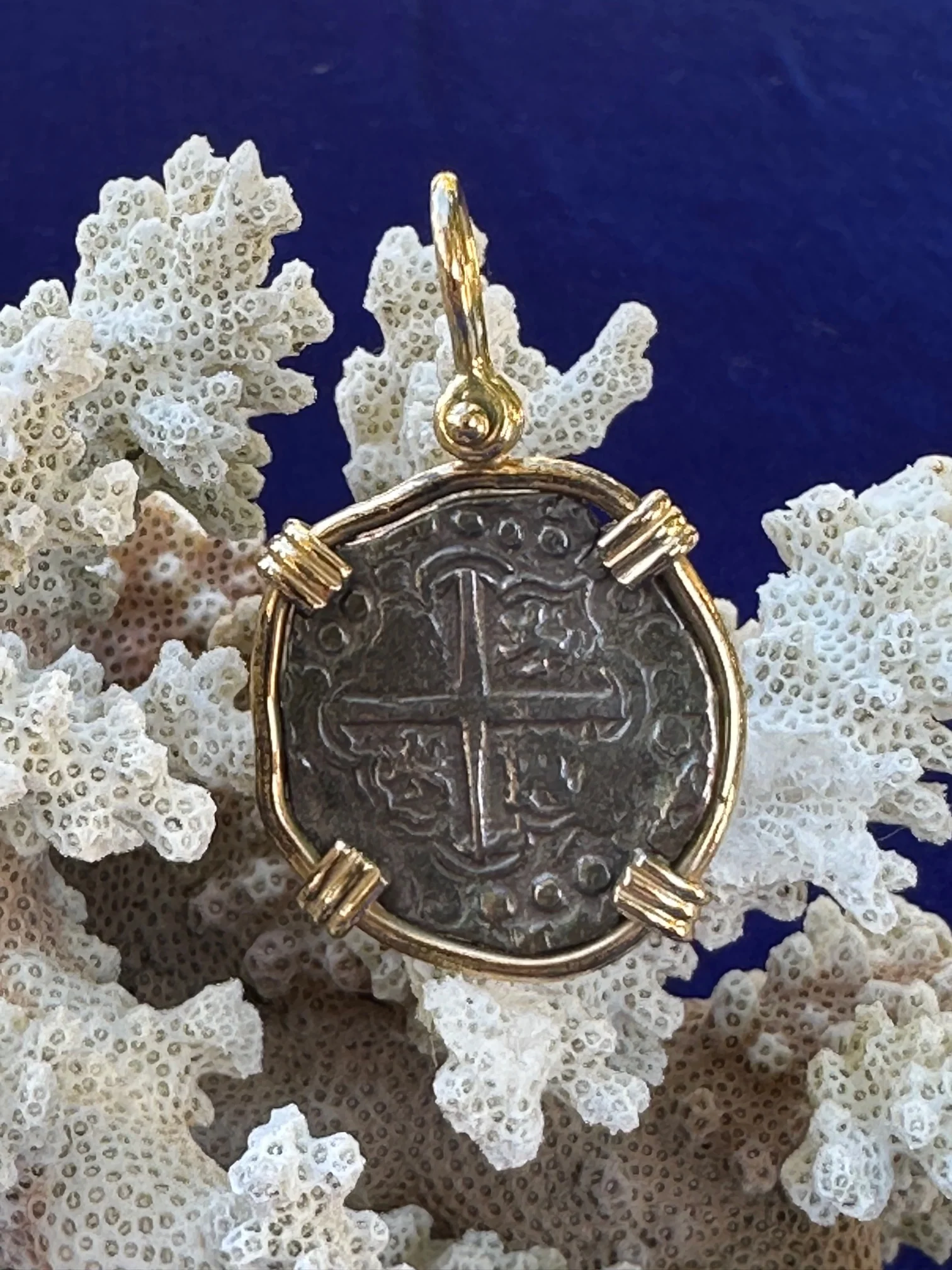 SILVER 2 REALES COB SET IN AN 14K. GOLD BEZEL | Commodore Coins ...