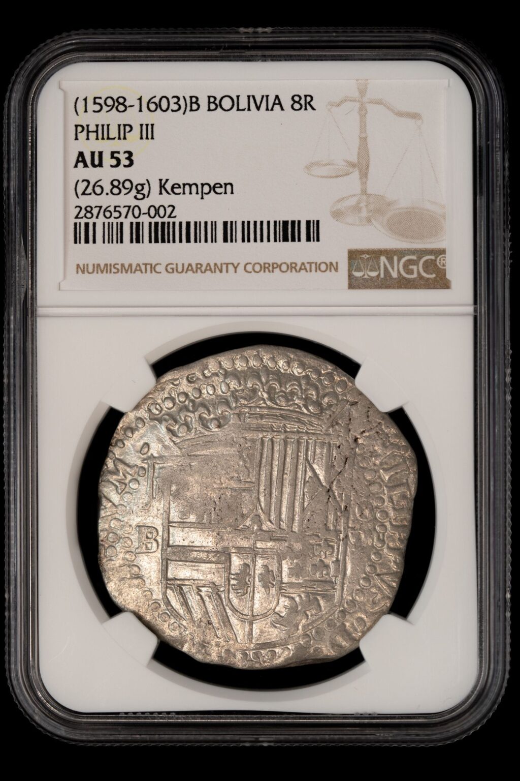 Rare 1598-1603 Potosi Bolivia 8 Reales Cob NGC AU-53 - Kempen Hoard ...