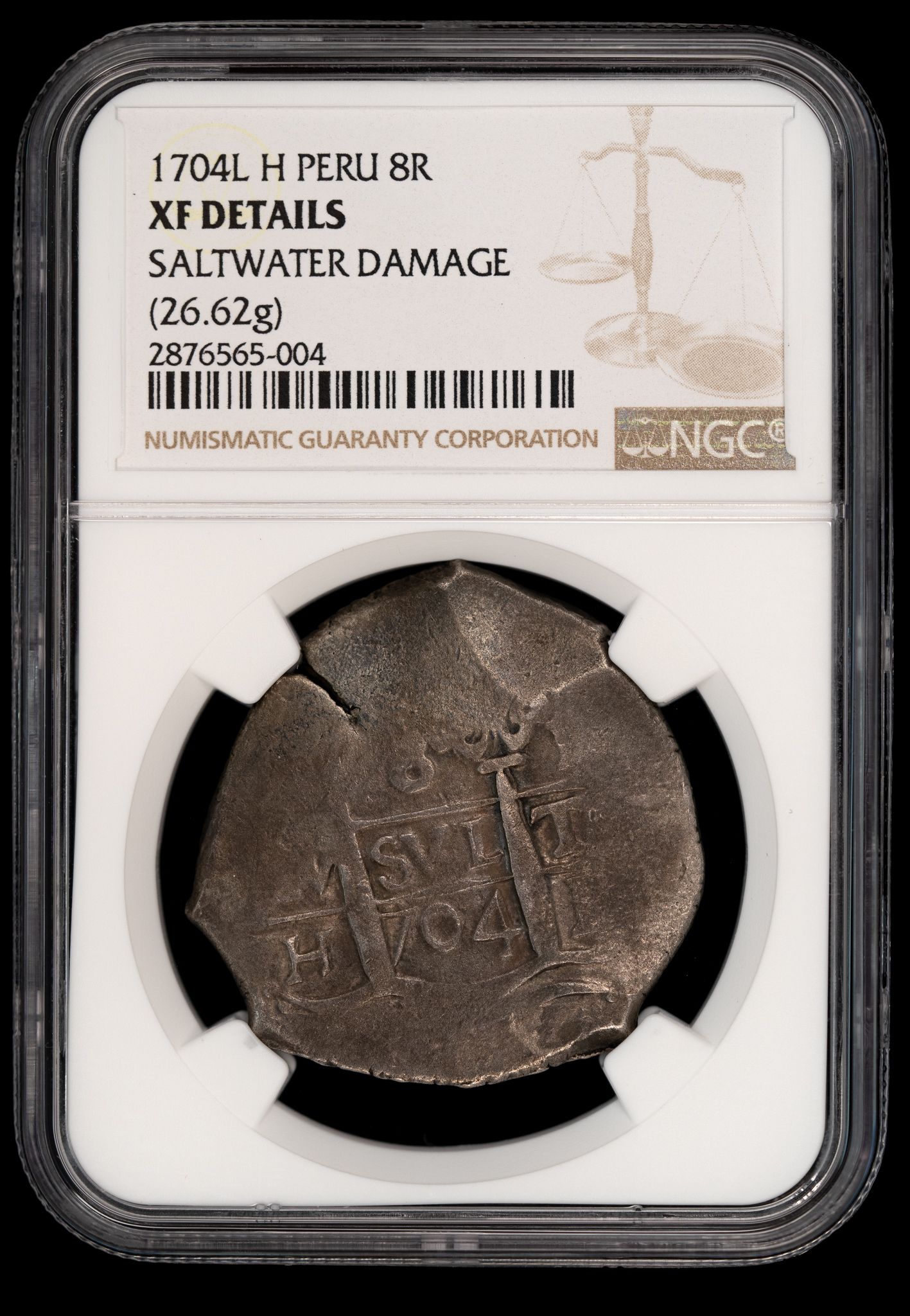 Rare 1704 Lima Peru 8 Reales NGC XF Details - Sea Salvaged | Commodore ...