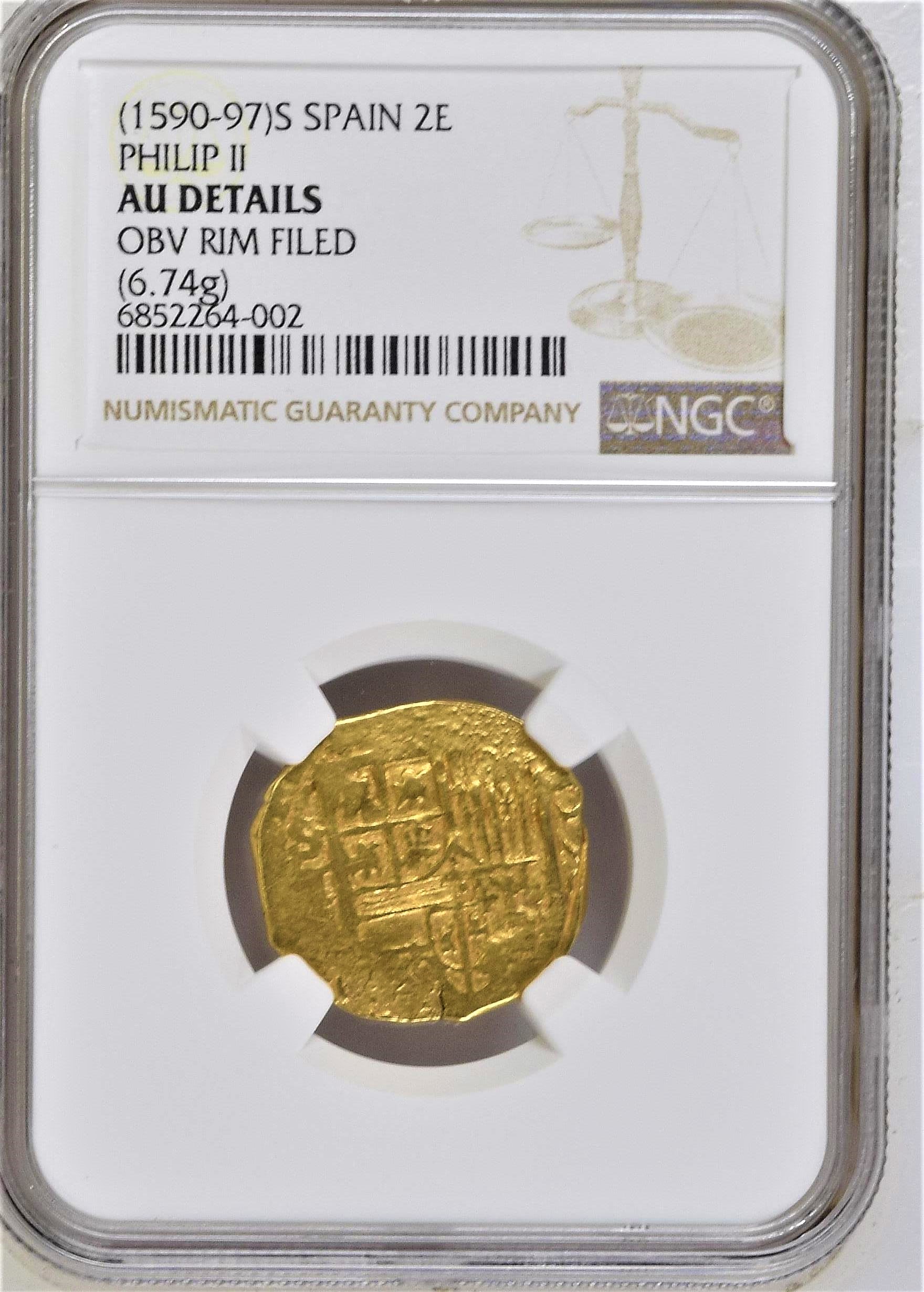1590-1597 Seville 2 Escudos NGC AU Details Partial Date | Commodore ...