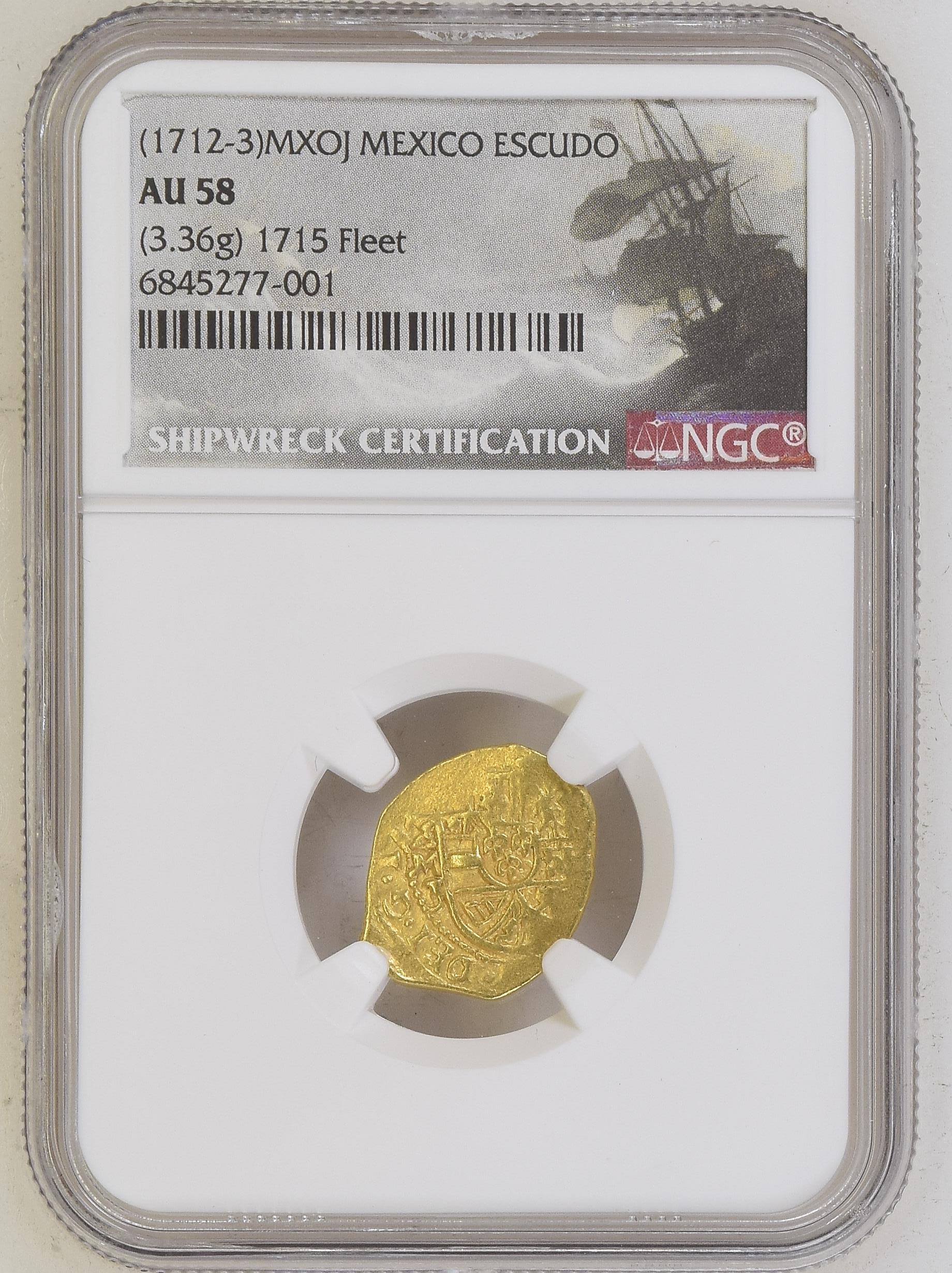 1712-1713 Mexico 1 Escudo NGC AU-58 from the 1715 Spanish Fleet Wreck ...