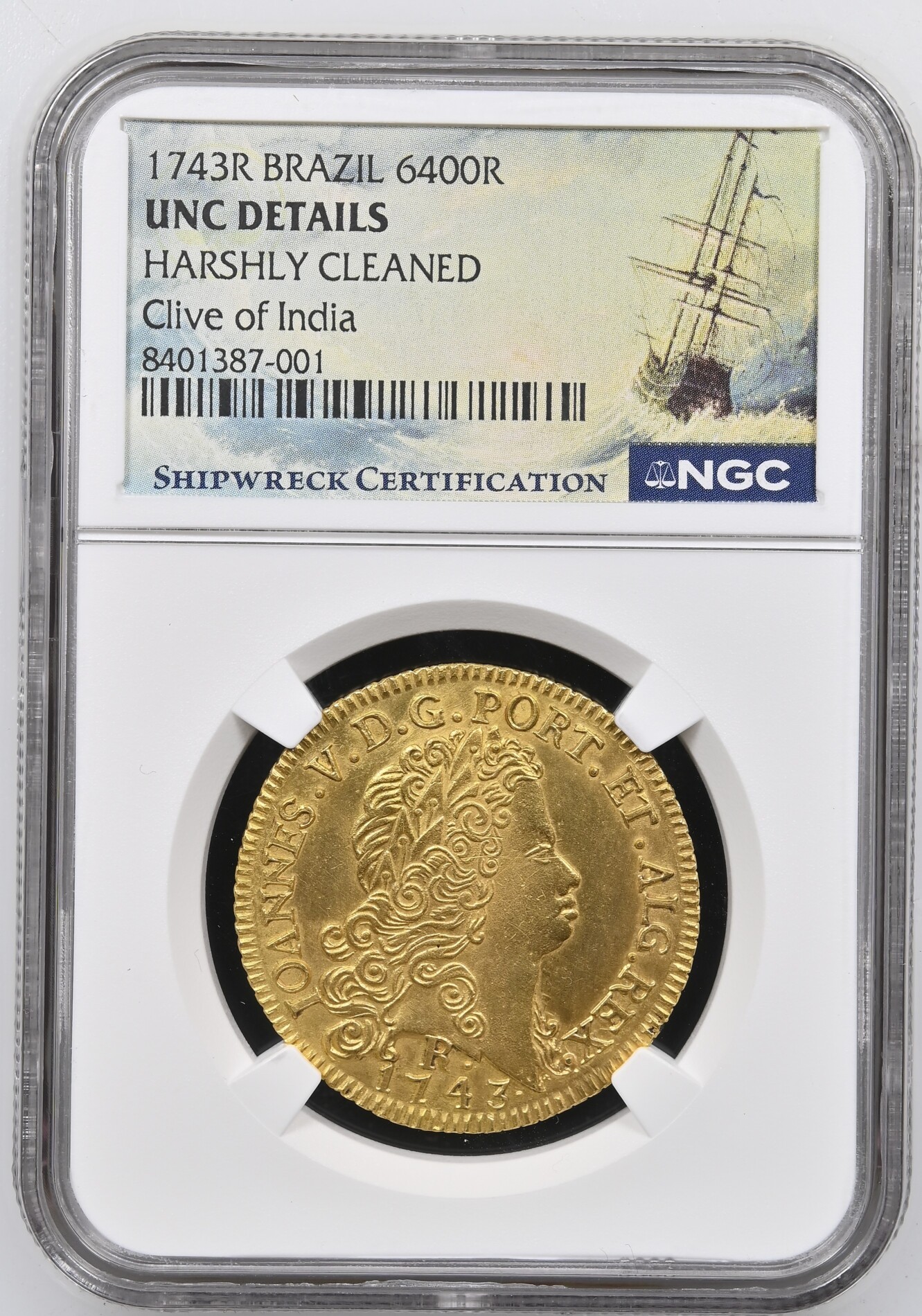 1743 Brazil 6400 Reis Clive of India Shipwreck NGC UNC Details ...